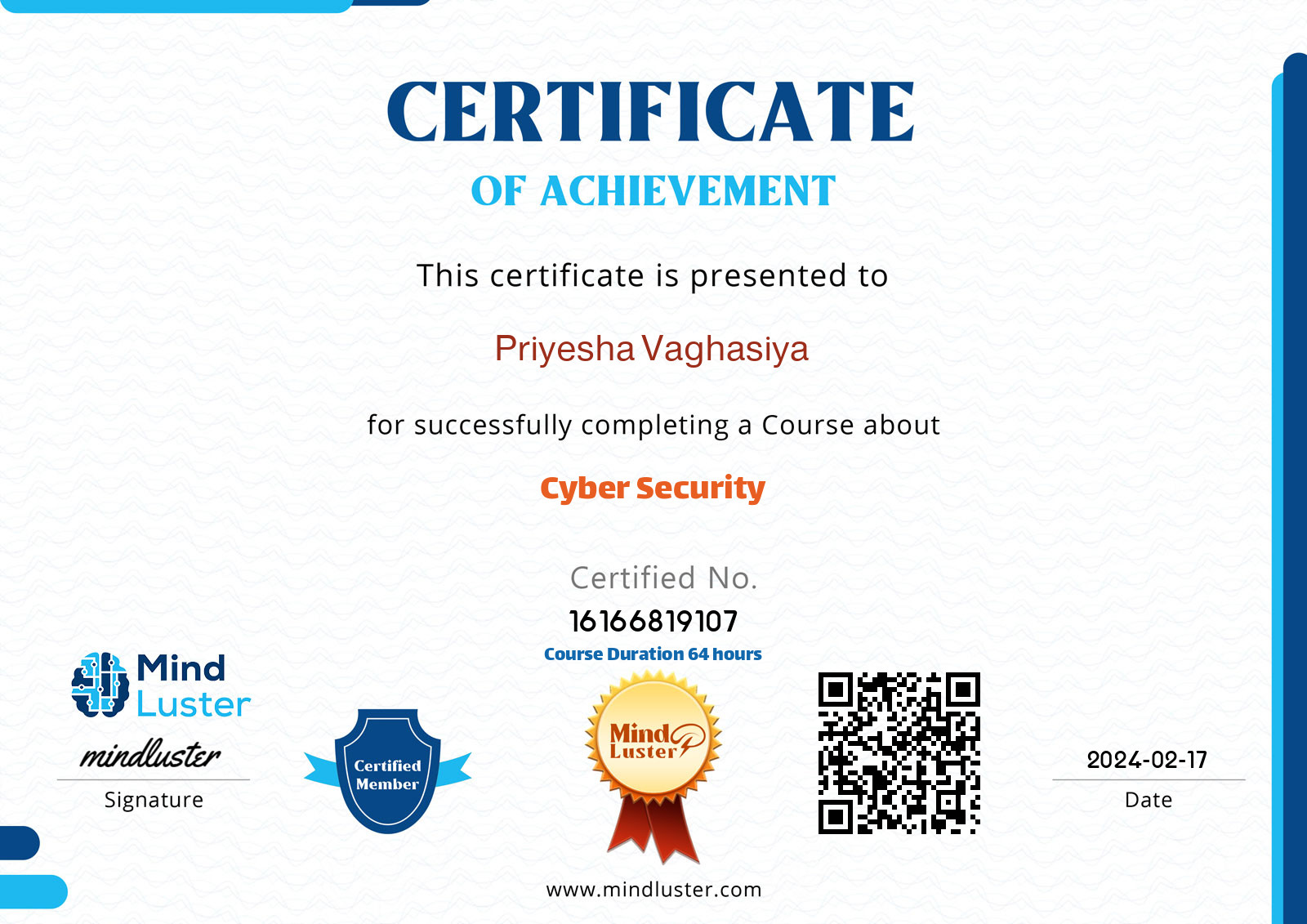 priyesha vaghasiya-Cyber Security - Mind Luster