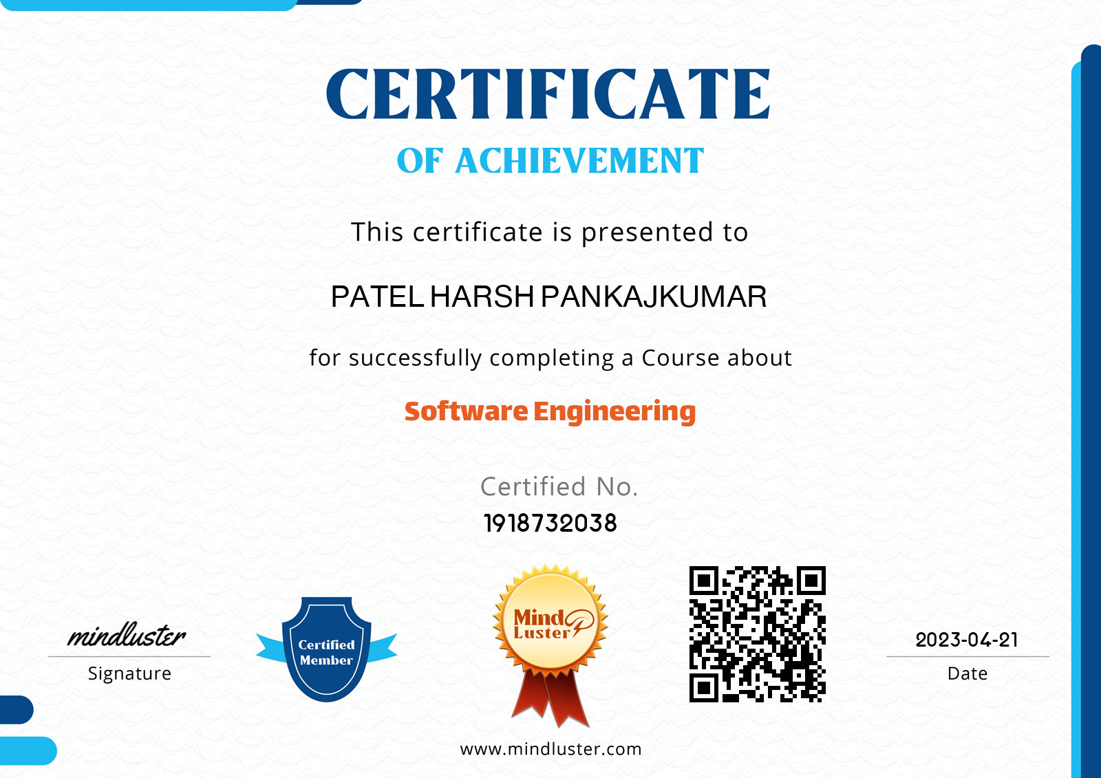 HARSH PANKAJKUMAR PATEL-Software Engineering - Mind Luster
