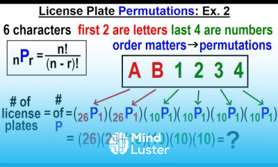 Learn Statistics Ch 8 Combinations and Permutations 15 of 22 License Plate Permutation Ex 2 ...