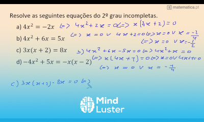 Learn Resolver Equações Incompletas do Segundo Grau - Mind Luster